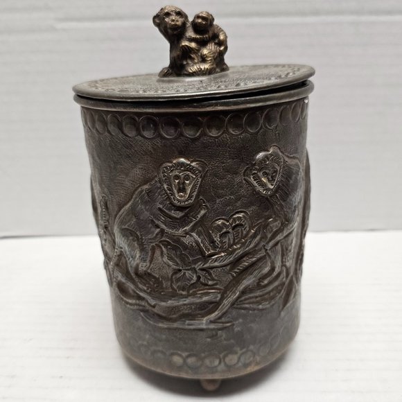 Accents | Vintage Footed Canister Round Monkey Animals Round 3d Repose ...